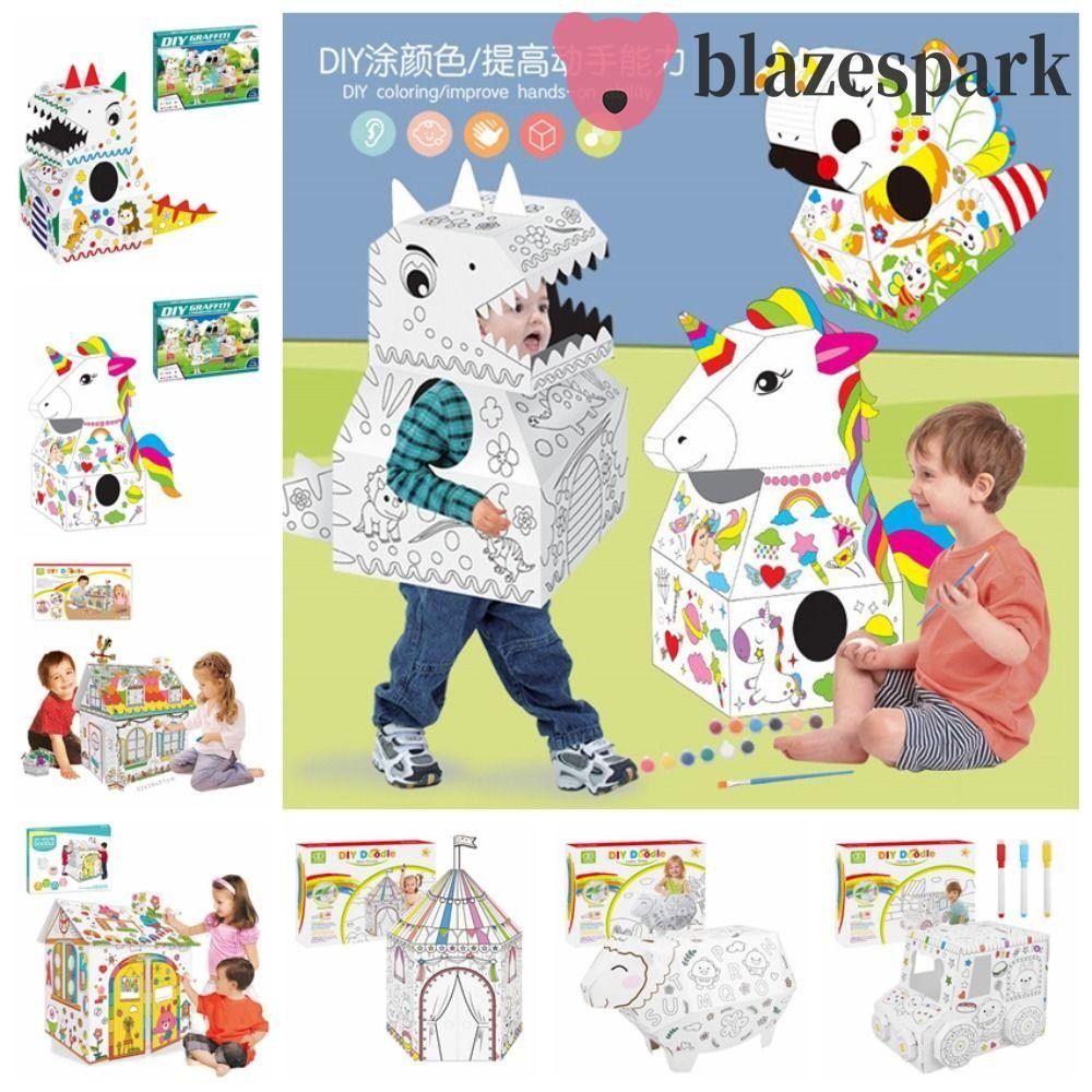 Blazespark โรงละครกระดาษแข็ง, รถ Modele ไดโนเสาร์ DIY กระดาษแข็งขนาดใหญ่ระบายสี, ของเล่นเด็ก 3D ...