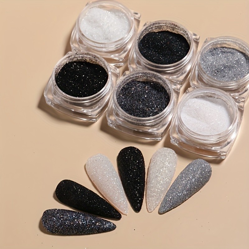 6 ชิ้น/เซ็ตเล็บ Glitter Powder ชุด Micro Sand Shimmer Powder เล็บสีฝุ่น ...