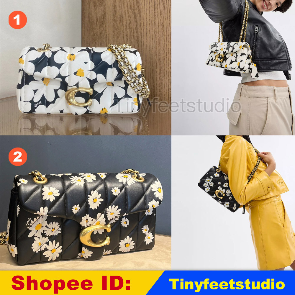 ลายดอกไม้ กระเป๋า COAC H กระเป๋าสะพายข้าง หนังแท้ ช่องซิป พลิกปก ...