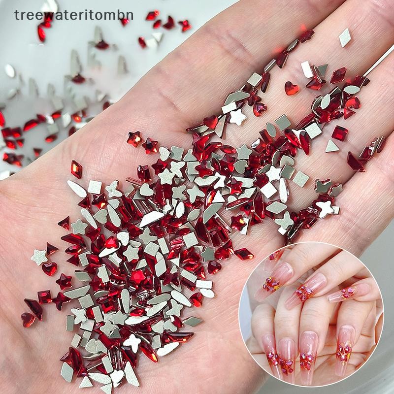 Tt 50PCS Mini จีนสีแดงขนาดใหญ่ Flatback เพชร Star แก้วเล็บ Rhinestones ตกแต่งเล็บ Glitter ...