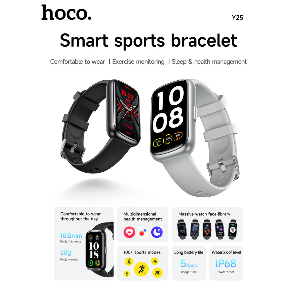 HOCO Y25 นาฬิกาอัจฉริยะ โหมดกีฬา 100+ กันน้ำ IP68 เชื่อมต่อ Bluetooth 5 ...