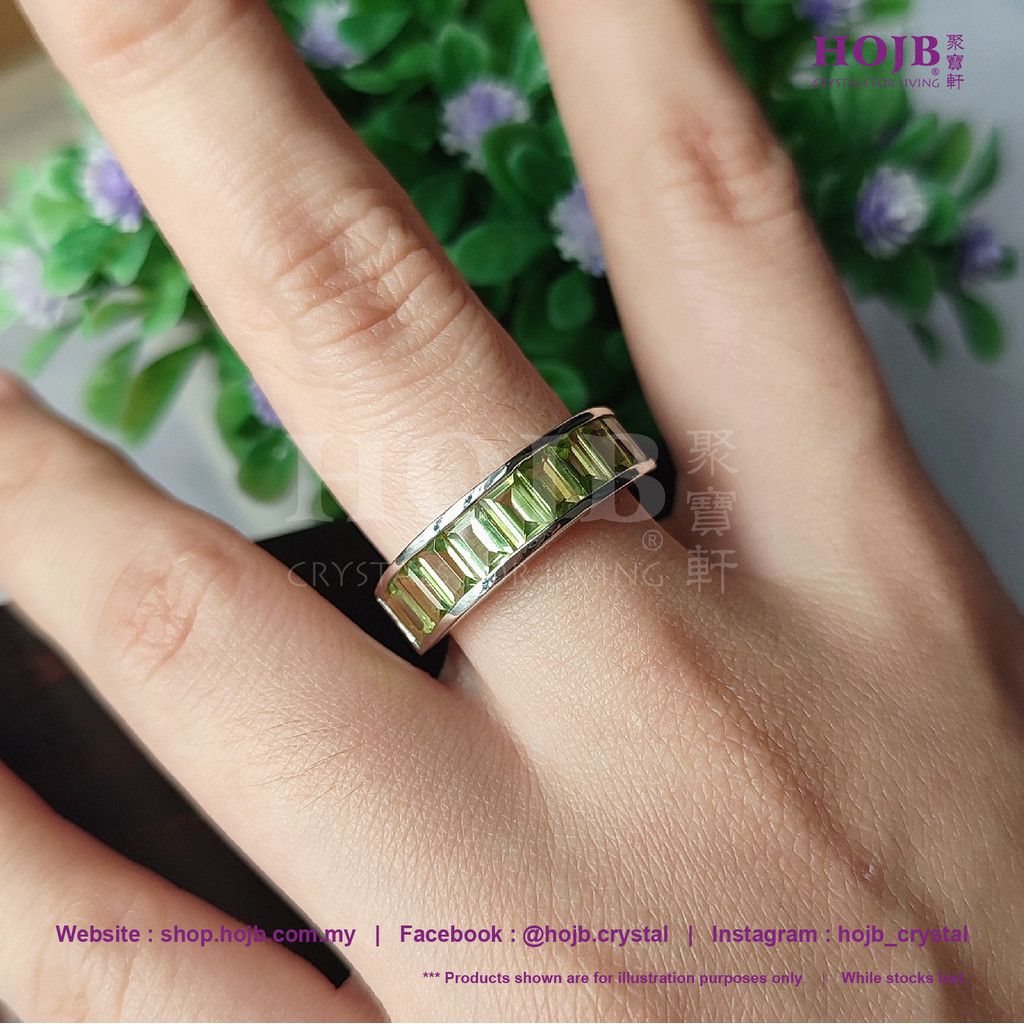 Hojb เกรดสูงปากีสถาน Peridot 5A Eternity บันได S925 แหวน 3x5 มม.สายเป่า优质拼图 Celody 5A Eternity ...