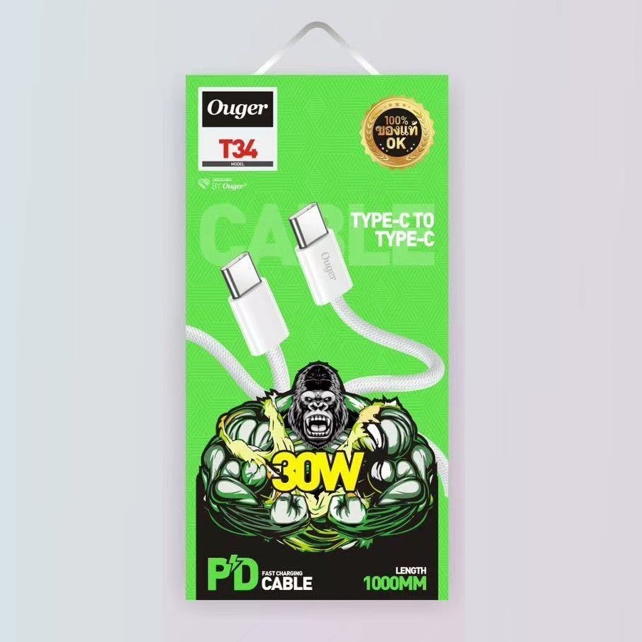 Ouger T34-T35 สายชาร์จ สายถัก หัวTypeC ชาร์จเร็ว20-30W ยาว 1เมตร สำหรับหัวTypeC/iP รองรับมือถือ ...