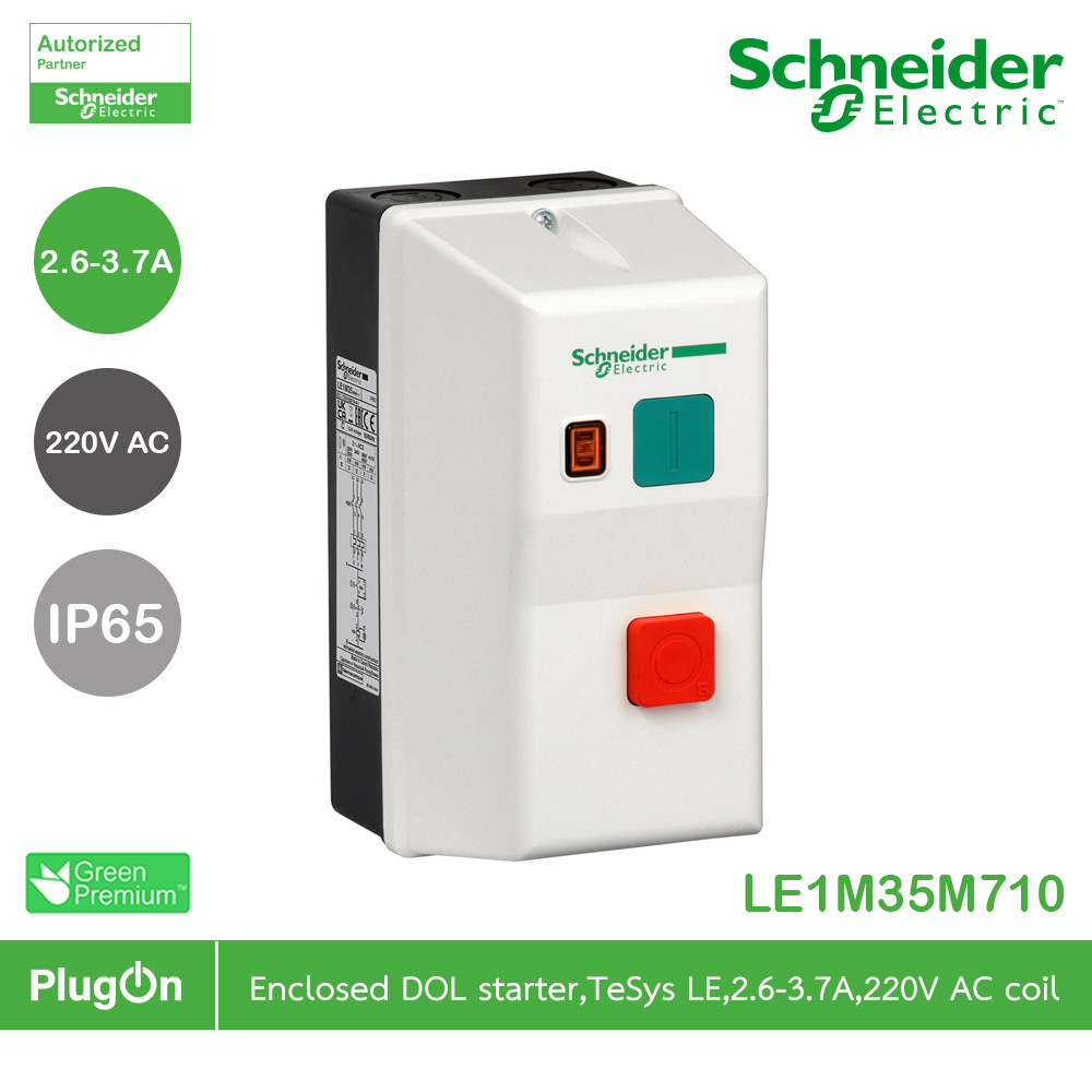 Schneider Electric Enclosed DOL starter,TeSys LE,2.6-3.7A,220V AC coil ...