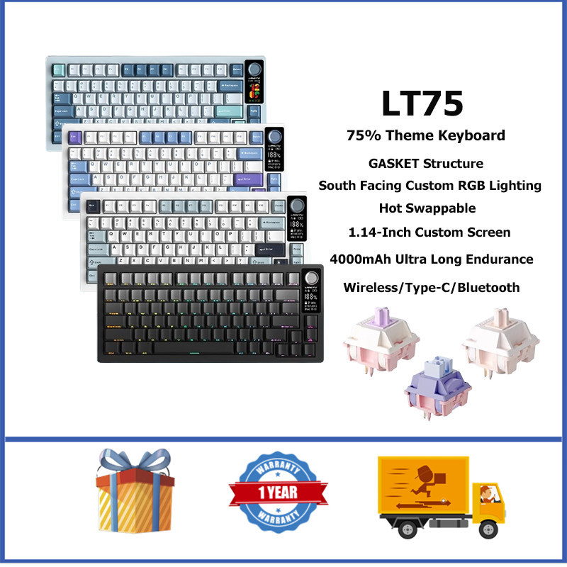 Langtu LT75 คีย์บอร์ดไร้สาย 75% GASKET RGB 1.14 นิ้วหน้าจอที่กําหนดเอง ...