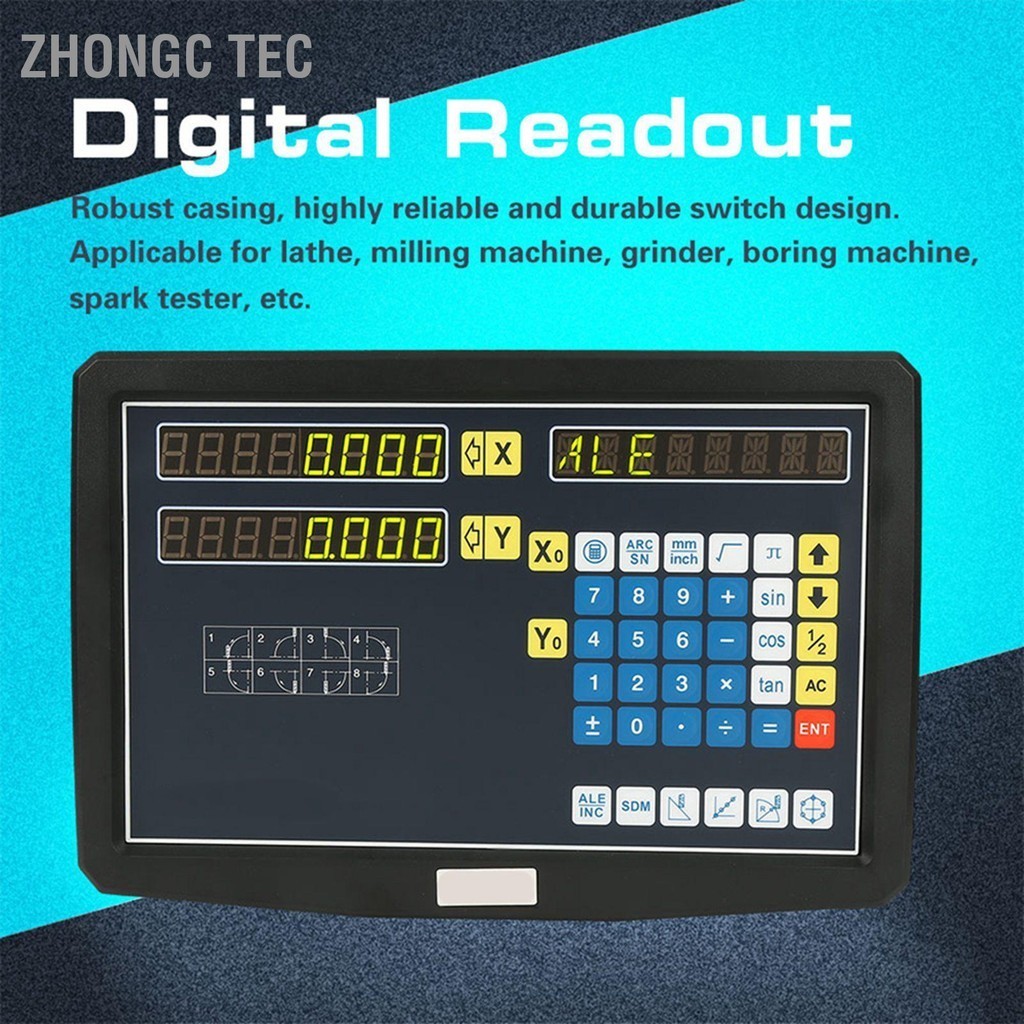 Zhongc Tec 2 Axis Digital Readout DRO with Accessories for Lathe Milling Machine EU Plug 110 ...