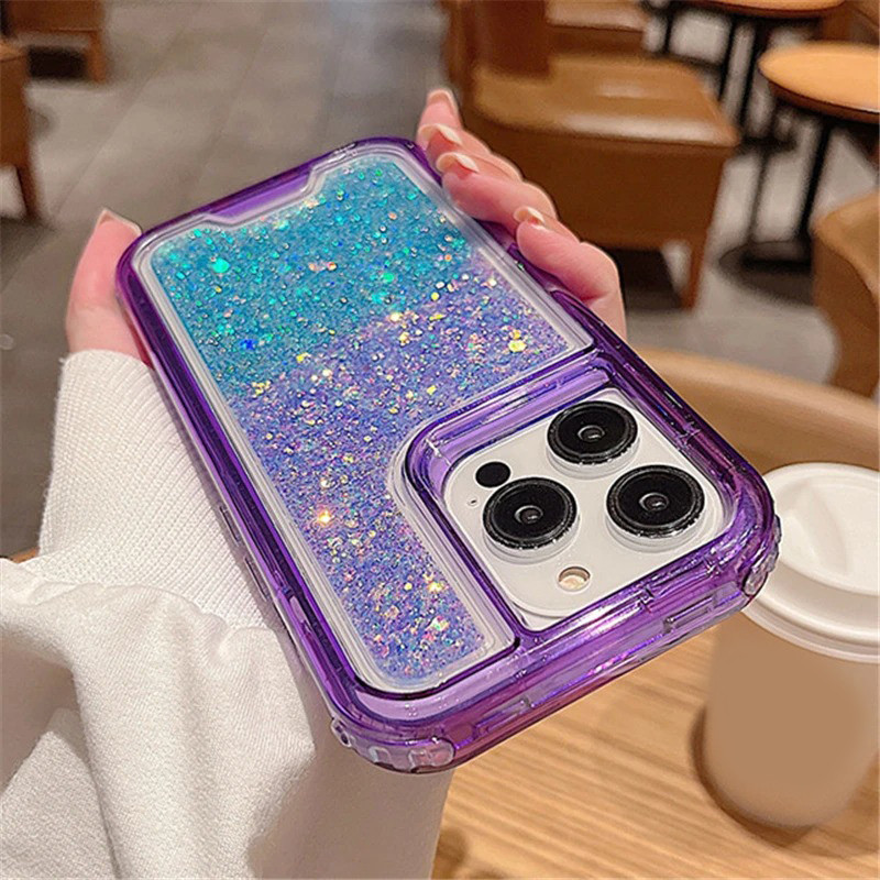 3in1 Gradient Glitter Blingโปร่งใสเคสโทรศัพท์สําหรับiPhone 16 15 14 11 ...