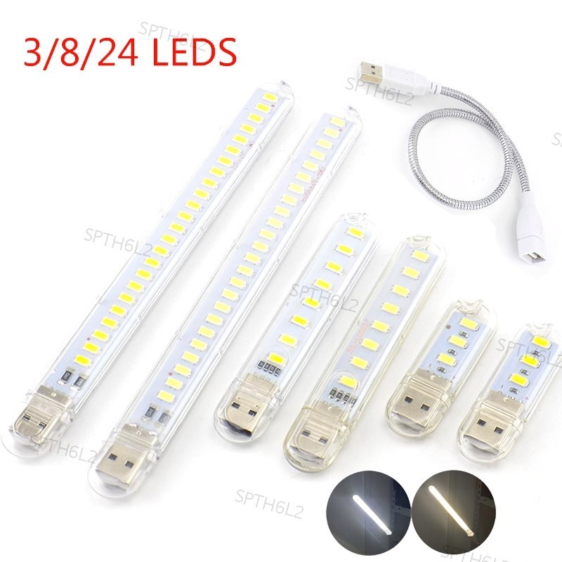 Mini 3/8/24 LED 5V USB DC Warm White โคมไฟอ่านหนังสือ FLashlight Night ...