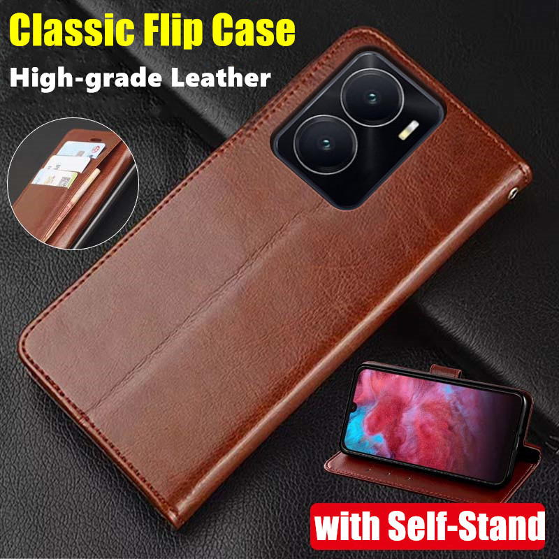 สําหรับ Vivo V29e V2303 ของแท ้ หนังกระเป ๋ าสตางค ์ Vintage พับ Flip ป ...