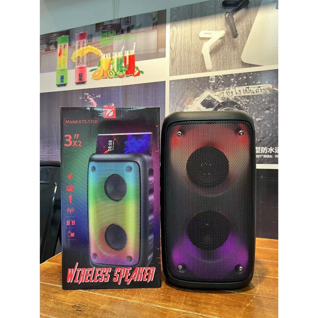 ลำโพงบลูทูธ รุ่นKTS-1710 ขนาดดอก3*2ดอก ปรับเบส/ไฟได้ รองรับAUX/USB/TFเสียบไมค์สายได้ wireless ...