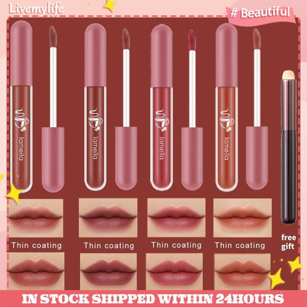 ♥ Lameila 4 ชิ้นลิปสติก Set Lasting Non Stick Cup Silk Soft Cosmetics ...