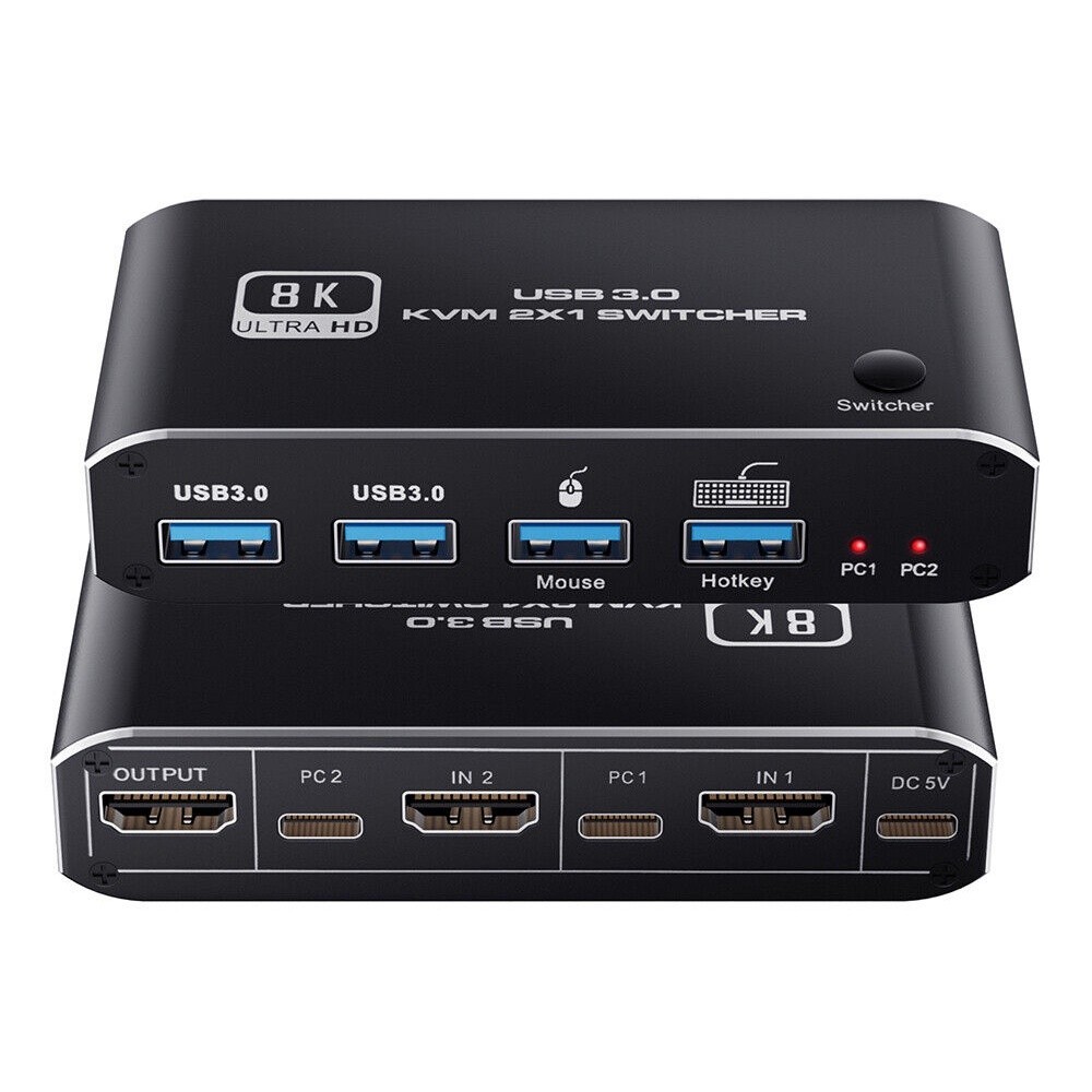 สวิตช์ HDMI KVM 8K@60Hz 2 พอร์ต 2X1 USB Hotkey Switcher สําหรับอุปกรณ์ ...
