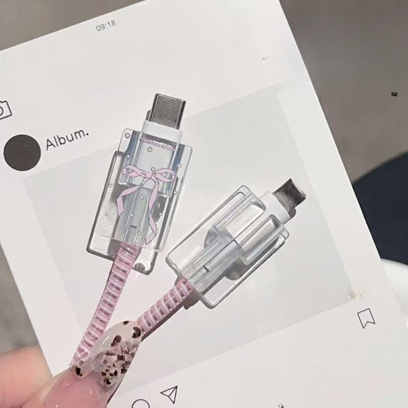 cable biteสาย USB ป้องกันสายไฟ เคสป้องกัน โปร่งใส การ์ตูน TPU นิ่ม สําหรับ Android&IP&Micro&Type ...