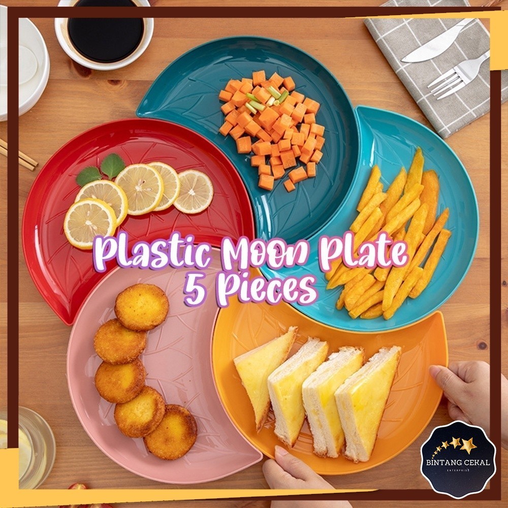 [BC] ชุด 5 ชิ้น Moon Plate พลาสติกบนโต๊ะอาหารผสมชามรูปร่างแข็งอาหารเย็น ...