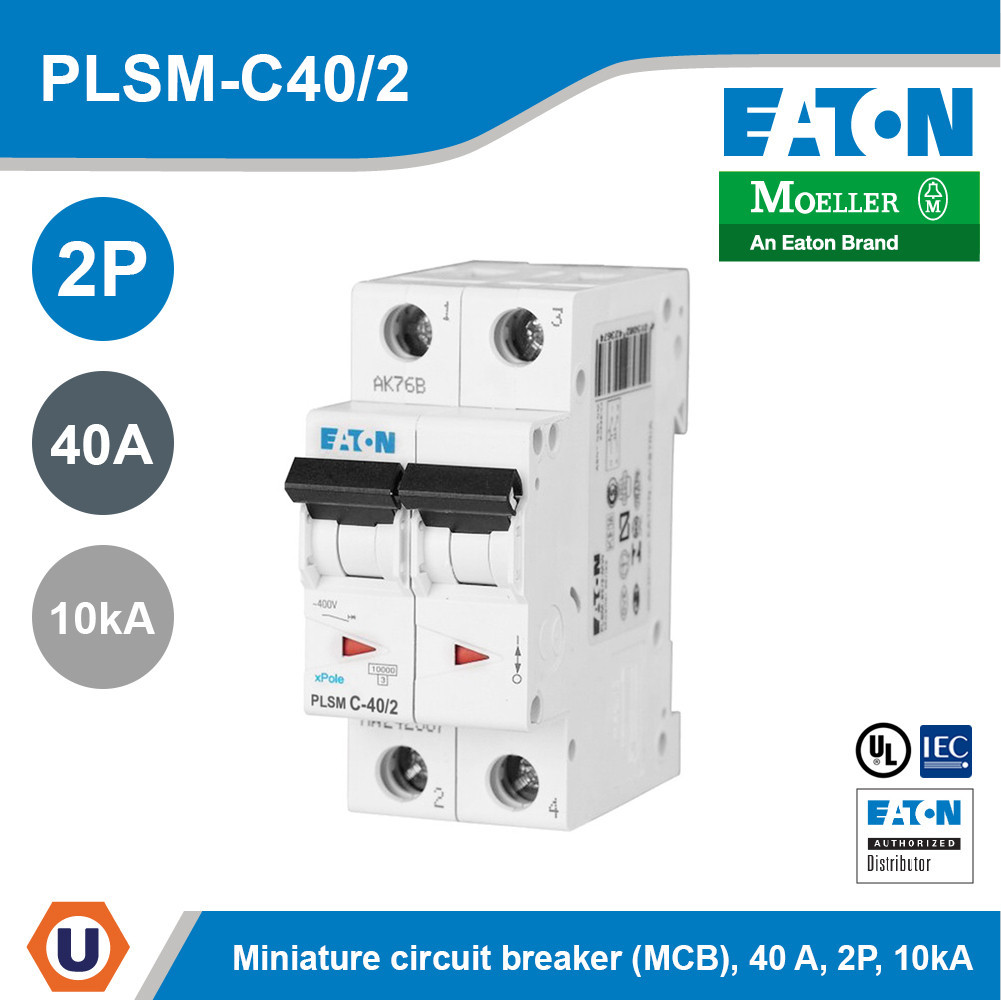 EATON PLSM-C40/2 MCB 2P 40A 10kA (IEC/EN 60898), เซอร์กิตเบรกเกอร์ขนาดเล็กรุ่น 2 โพล 40 แอมป์ ...