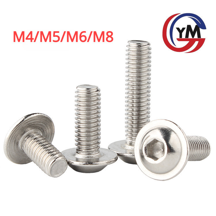[YMH1] M4/M5/M6/M8 น็อต สกรู หัวจมกลม ติดแหวน ติดจาน สเตนเลส 304 เกลียวมิล หยาบ / Button Head ...
