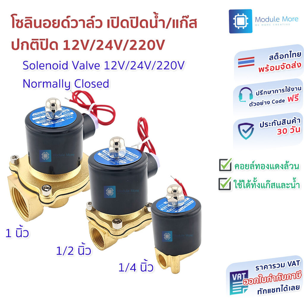 โซลินอยด์วาล์ว Solenoid valve 2W DN08 DN15 DN25 12V 24V 220V ทองแดงล้วน ...