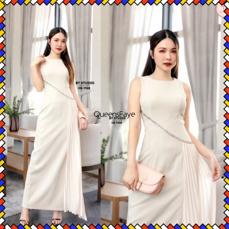 👑BT Studio 1168 SML เดรสออกงานแบบเรียบหรู เดรสหรูหรา เดรสพลีท ชุดออกงาน | Shopee Thailand