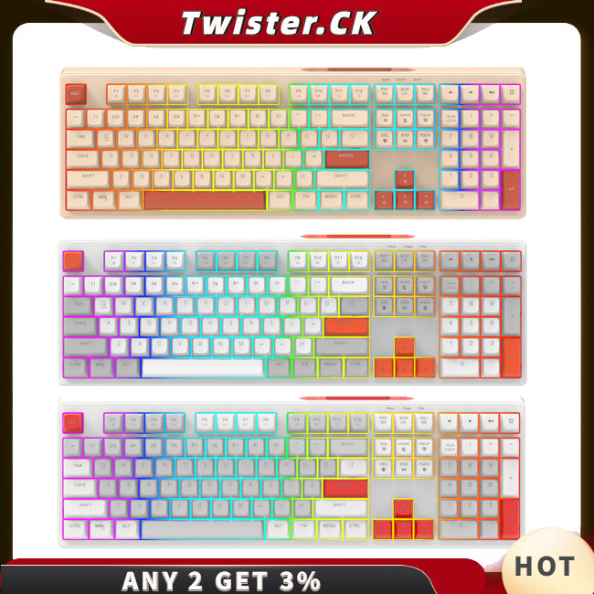 Twister.ck คีย์บอร์ดเกม 108 คีย์คีย์บอร์ดแบบมีสาย RGB Backlit Mechanical พิมพ์คีย์บอร์ดเกม ...
