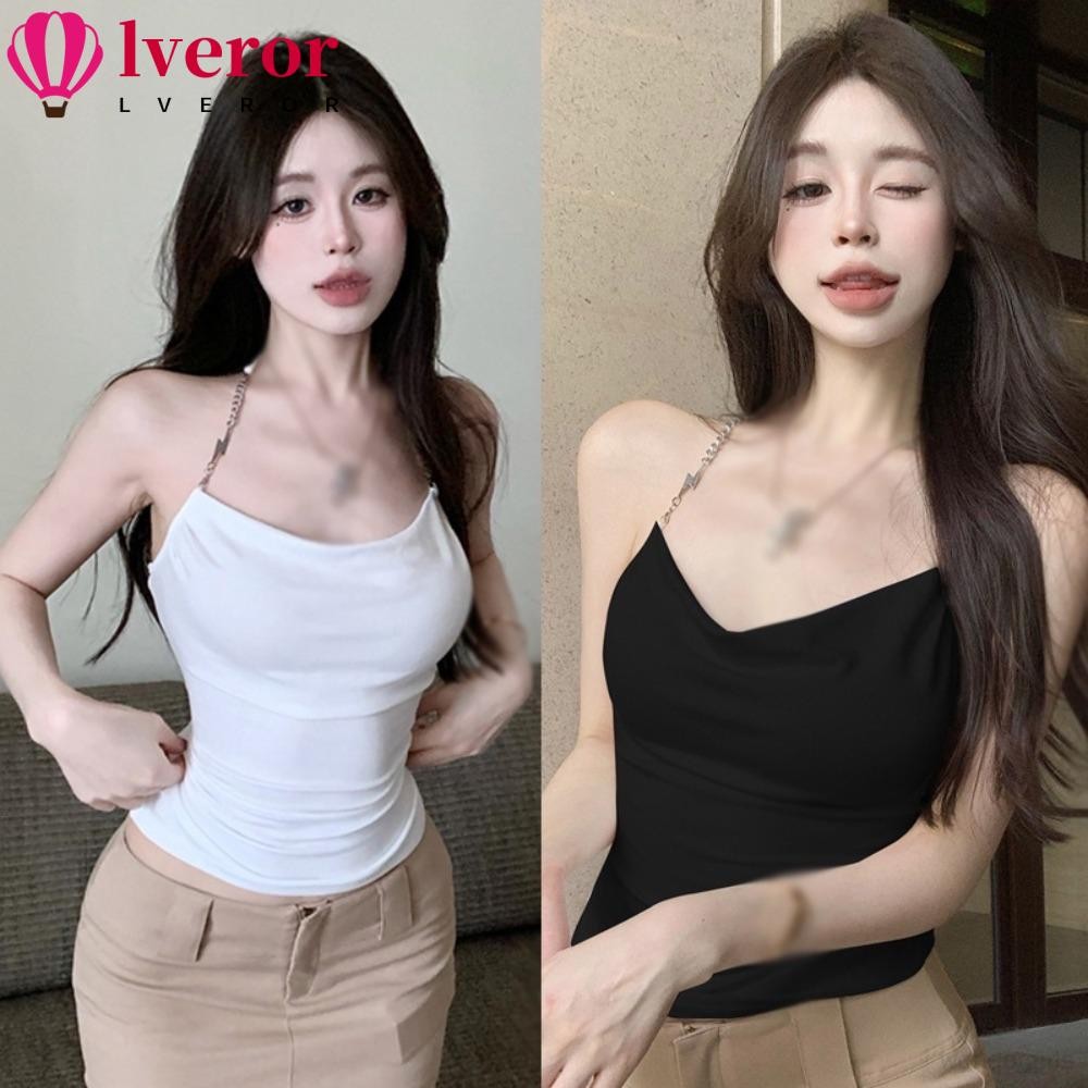 เสื้อกั๊กสายโซ่ LVEROR, เสื้อกั๊กโซ่สายฟ้าแขนกุดสไตล์เกาหลี, เสื้อครอปคล้องคอแฟชั่นสําหรับ ...