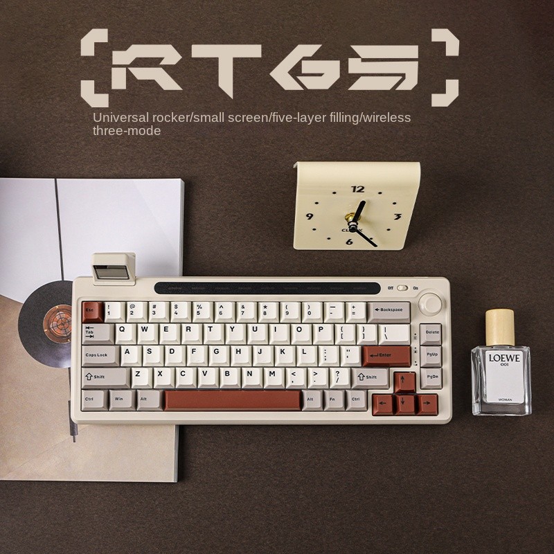 Epomaker RT65 ที่กําหนดเองสามโหมด Mechanical Keyboard Rocker Screen ปะเ ...