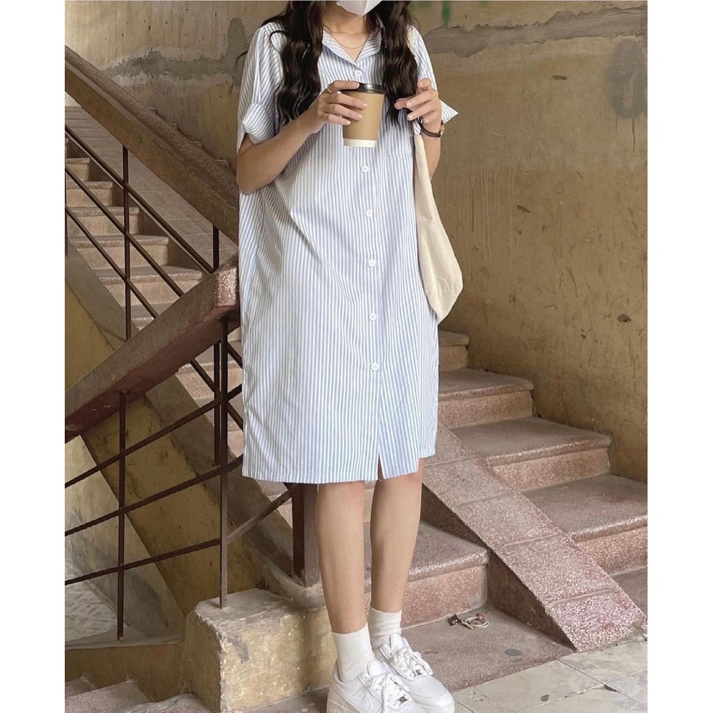 ชุดเดรสผ้าฝ้ายย่นแบบหลวมฤดูร้อนเวอร์ชันเกาหลี แบบเรียบง่าย สดชื่น ...