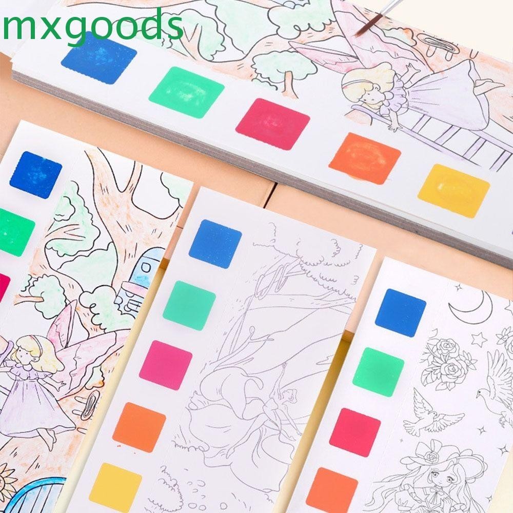 Mxgoods ระบายสีหนังสือสีและแปรงเด ็ กการ ์ ตูนกระดาษสีน ้ ําภาพวาดอุปกรณ ์ DIY บุ ๊ คมาร ์ คระ ...