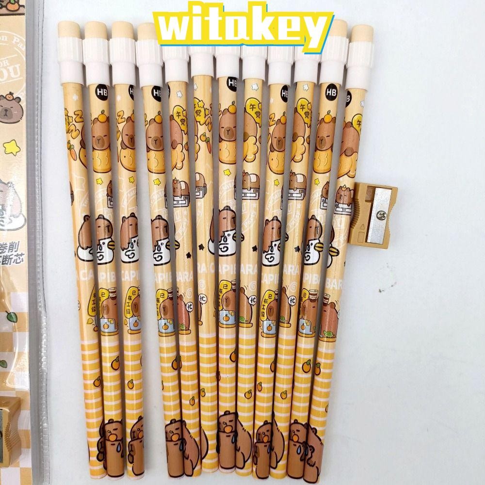 Witakey ปากกาสเก็ตช์การเขียนการวาดภาพ 12 ชิ้น, พร้อมกบเหลาดินสอพร้อมยางลบดินสอ Capybara HB, ชุด ...