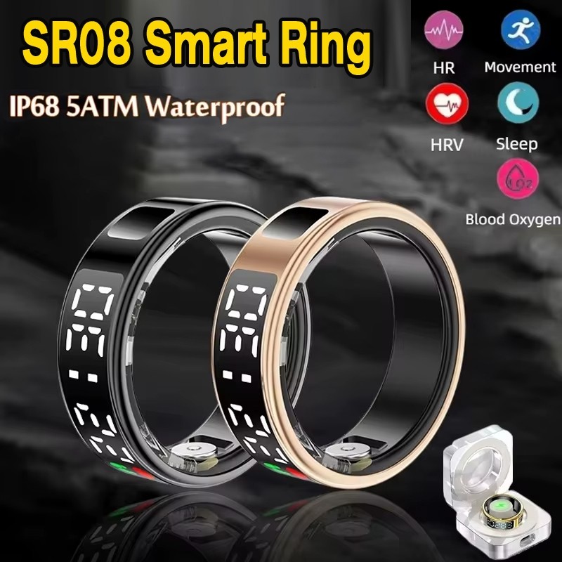 ใหม่แหวนสมาร์ท SR08 จอแสดงผล LED Heart Rate Gesture กวาดวิดีโอ Sleep Monitor 5ATM กันน้ําฟิตเนส ...