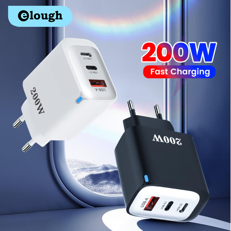 Elough 200W 3 พอร์ต Type C Mobille เครื่องชาร์จโทรศัพท์ QC 3.0 USB Wall ...