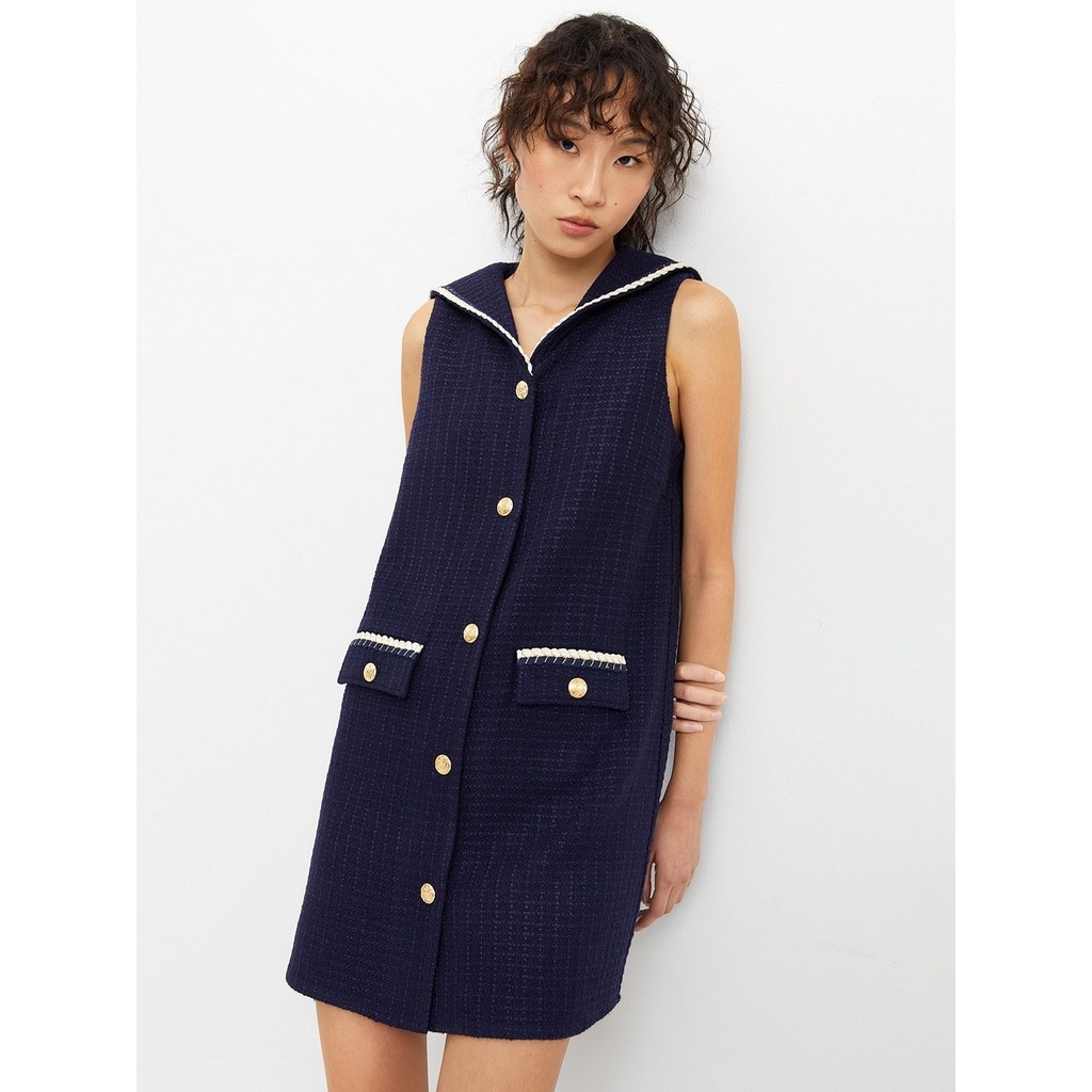 [Pomelo] เดรสผ้าทวีต / Buttoned Tweed Dress | Shopee Thailand