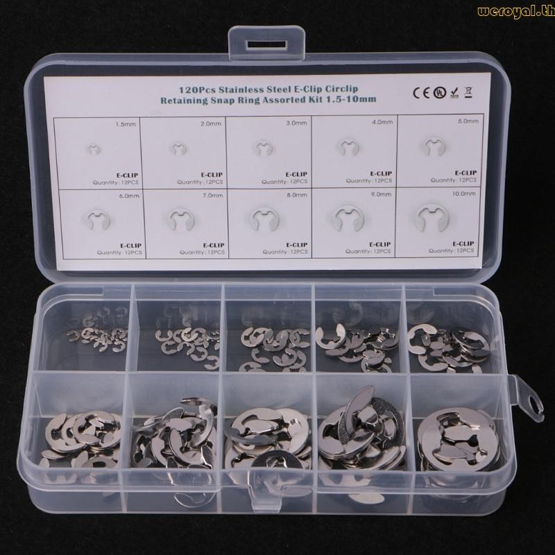 Weroyal 120PCS 1 5mm-10mm E-Clip Assortment Kit สแตนเลสยึด Circlip ชุด ...