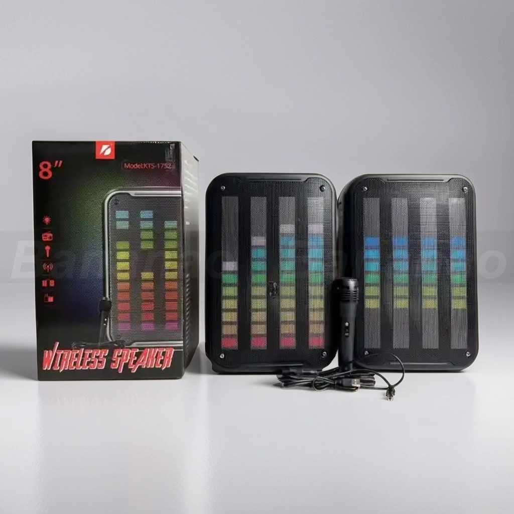 wireless speaker ลำโพงบูลทูธ KTS-1752 ดอก8นิ้ว มีAUX ปรับเบส+ไฟได้ รองรับเชื่อม2เครื่อง แถมไมค์ ...