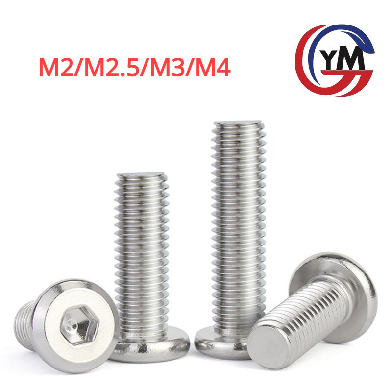 [ Ymh1] น็อต หัวจมแบน หัวกลมแบน สแตนเลส 304 เกลียวมิล หยาบ สกรู / Round Flat Hex Socket Machine ...