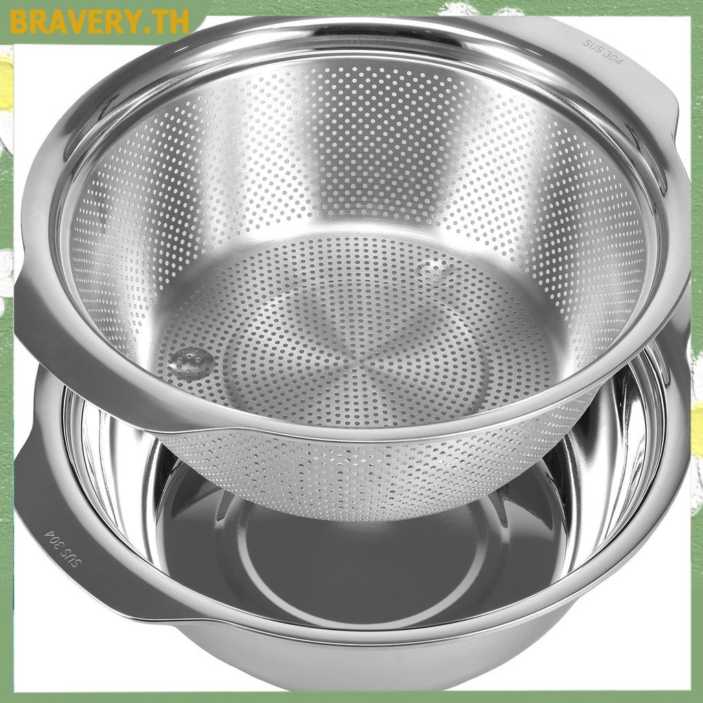 2 ชิ ้ นสแตนเลส Colander ชุดชามผสม 2.7 Quart Colander กรองชามชุด Handle ...