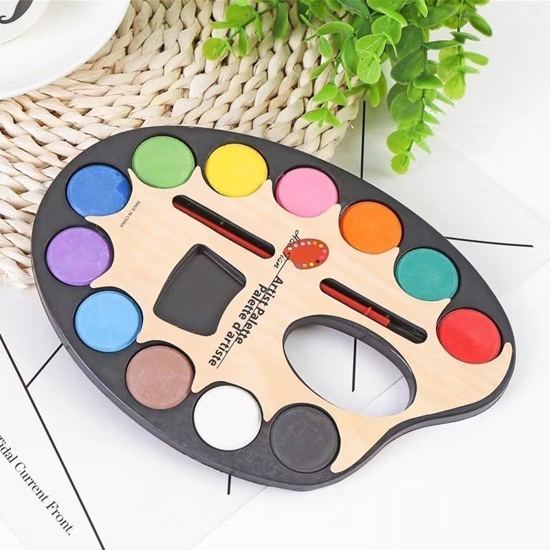 ZJ HOME ชุดระบายสีน้ำ สีน้ำ สีน้ำแบบแห้ง พร้อมจานสี 12สี แถมพู่กัน ศิลปะ สำหรับเด็ก จับถนัดมือ ...