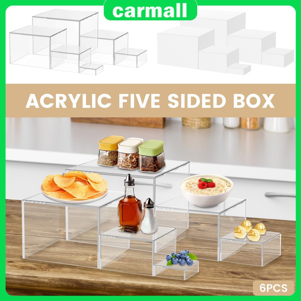6 ชิ้นกล่องอะคริลิค 6 ขนาดที่แตกต่างกันบุฟเฟ่ต์ Risers Stackable Buffet ...