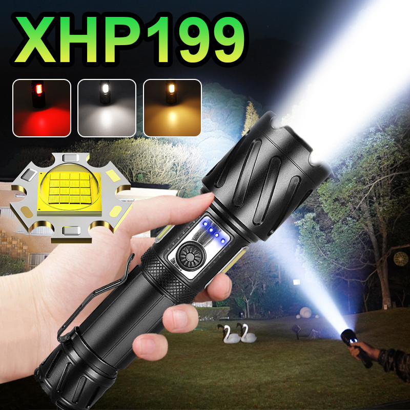 Xhp199 High Power ไฟฉาย LED ไฟฉาย XHP160 0Usb ชาร์จไฟฉาย LED ที่มี ...