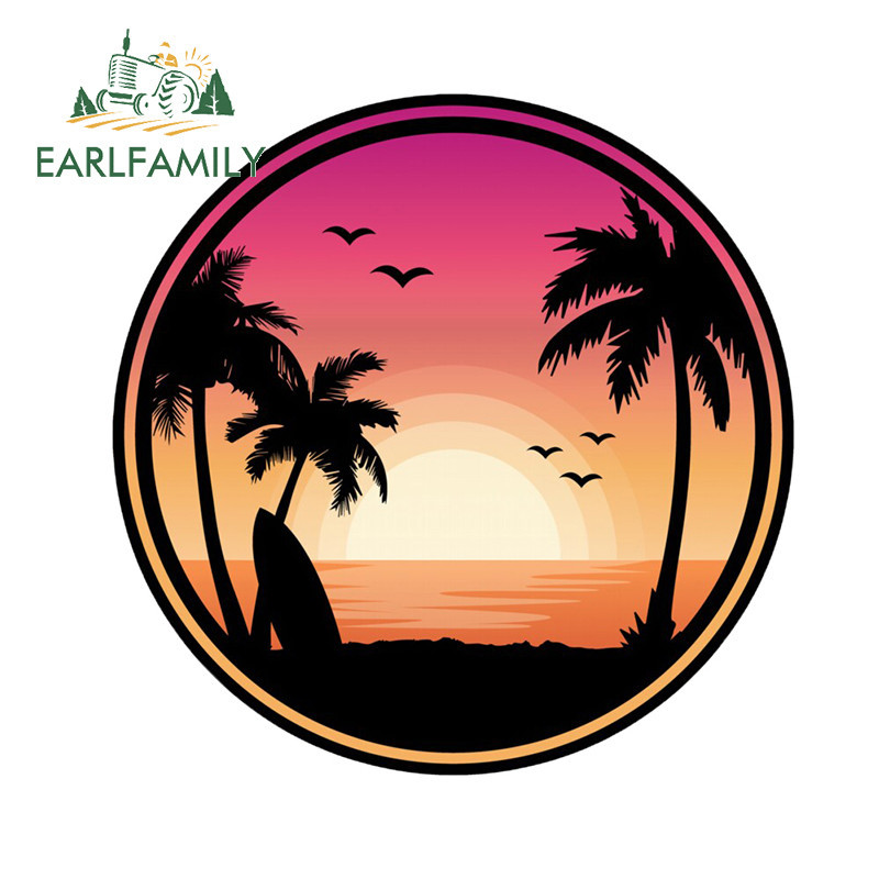 Earlfamily 13 ซม.x 13 ซม.Beach Palm Tree Repair สติกเกอร์รถ Creative สเ ...