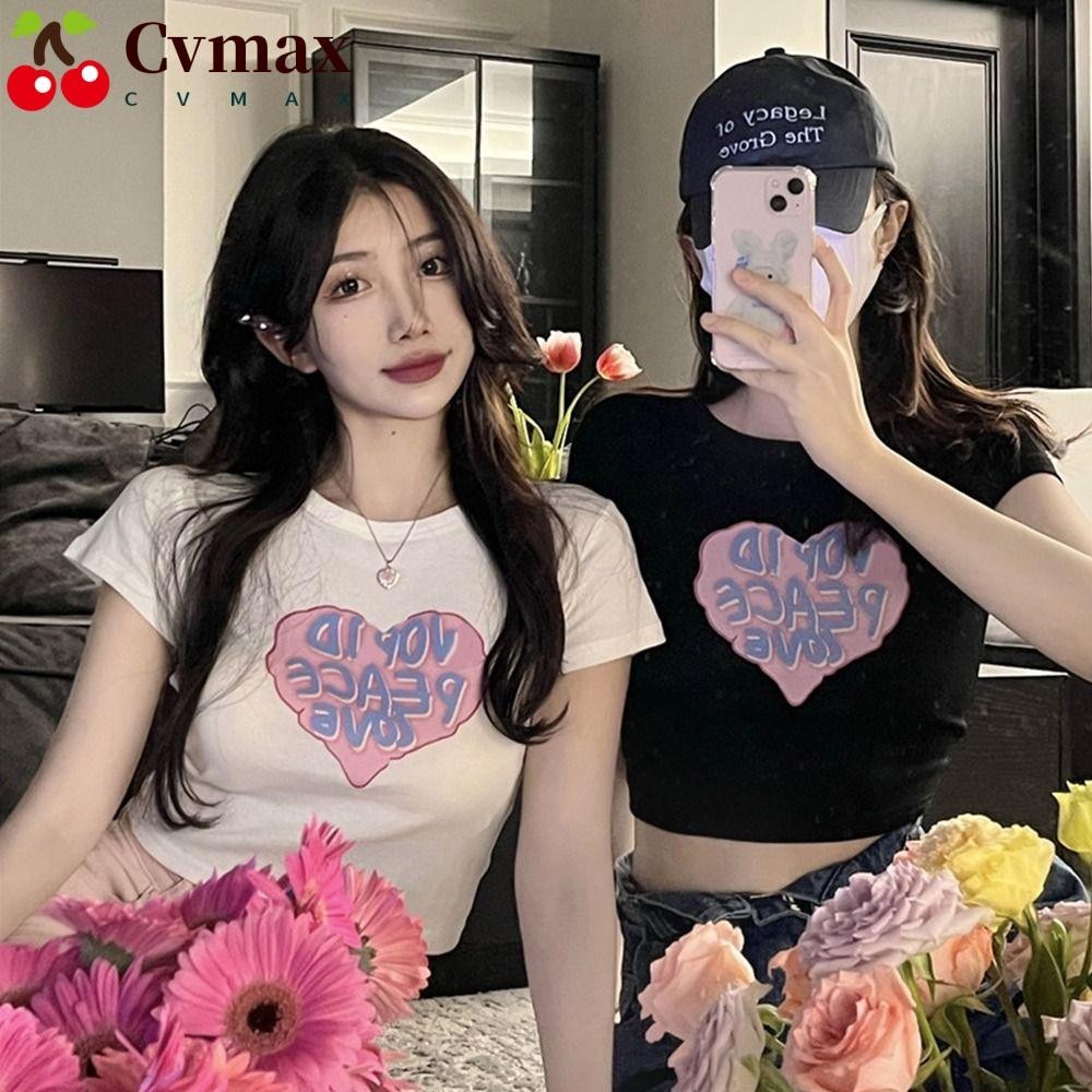 Cvmax แขนสั้น, เสื้อผ้าคู่รักระบายอากาศนิชขนาดเล็ก, คอสั้นทรงเข้ารูปสไตล์เรียบง่าย | Shopee Thailand