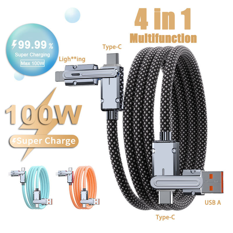 4 in 1 Deformable 100W USB Type C สายชาร ์ จเร ็ วสําหรับโทรศัพท ์ Pad ...