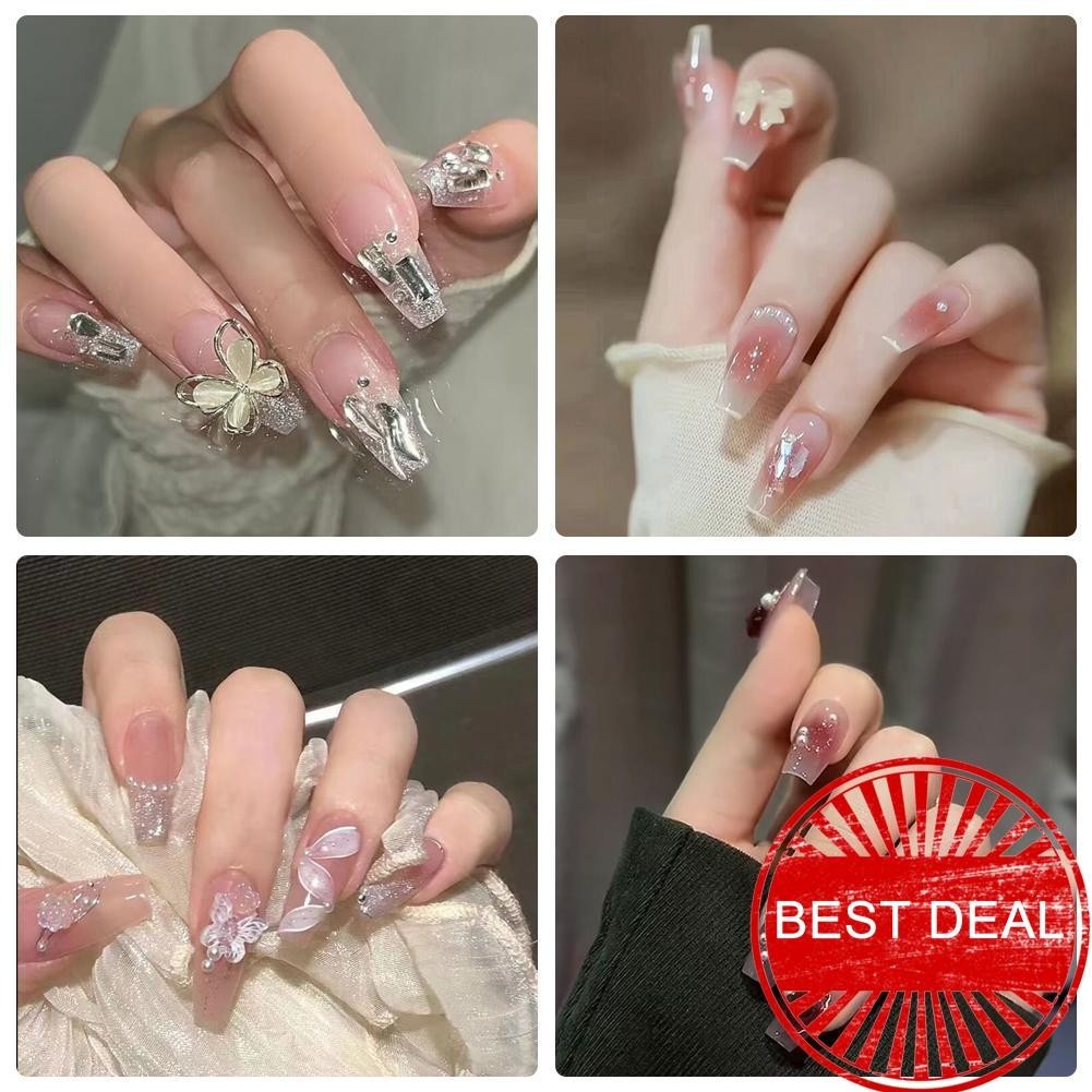 Super Beautiful Nails Rose Pink Fake Nail Set Long Medium Nail Long ...