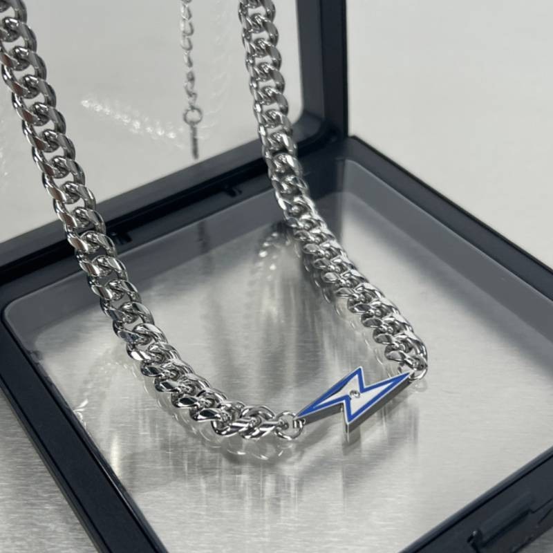 Diamond-Embedded Lightning Cuban Necklace Men's High-Grade Colorfast ...