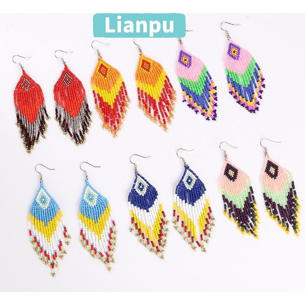 Lianpu พู ่ ต ่ างหูลูกปัดเครื ่ องประดับ Handmade โบฮีเมียน | Shopee ...