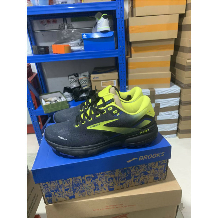 2025~ vls-vj25 BROOKS Ghost 15 รองเท้าวิ่งกีฬาแบบยูนิเซ็กซ์ สีดำ/เหลือง ...