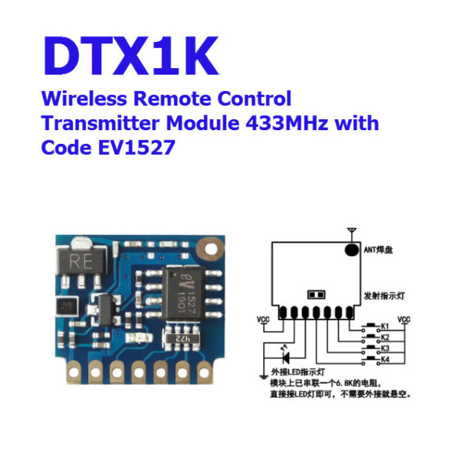 DTX1K wireless remote control transmitter module 433MHz with coded ...