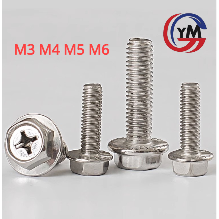 [ Ymh1] น็อต สกรู น็อตหัวหกเหลี่ยม ติดจาน พื้นหยาบ สแตนเลส 304 เกลียวมิล หยาบ M3M4M5M6 / GB5789 ...