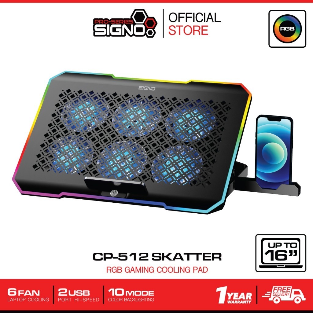 ส่งด่วน SIGNO RGB Gaming Cooling Pad SKATTER รุ่น CP-512 (พัดลมระบายความร้อนโน๊ตบุ๊ค) | Shopee ...