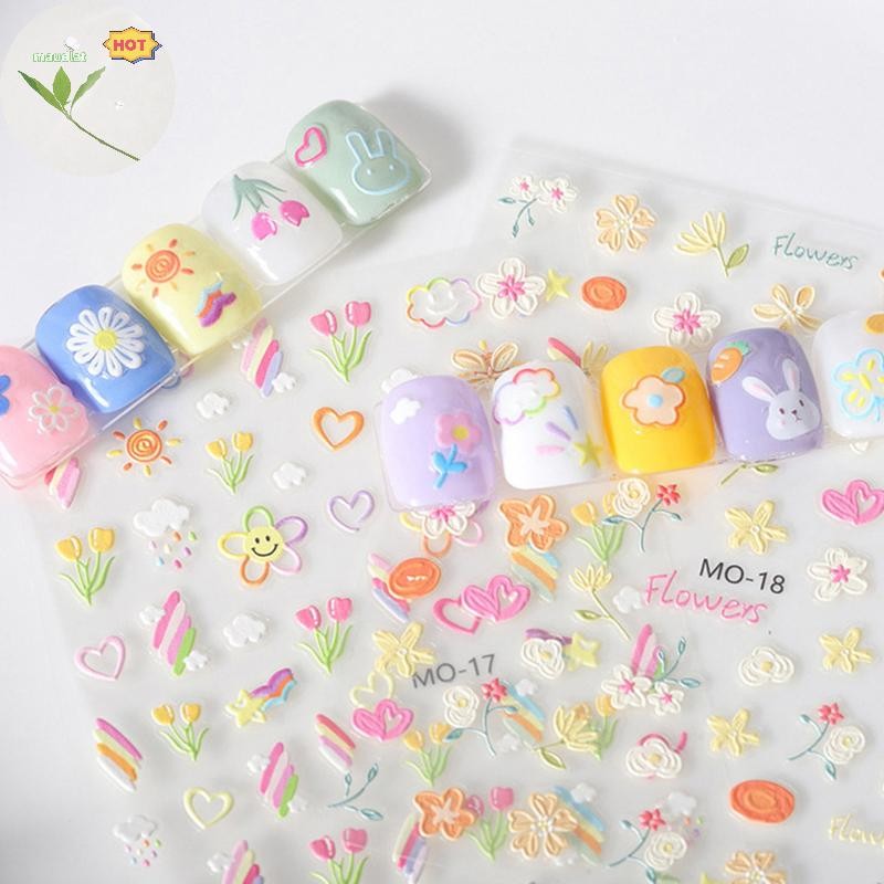 Maud 5d ดอกไม้การ์ตูนสติกเกอร์เล็บ Self-Adhesive Diy น่ารัก 5d บรรเทา ...