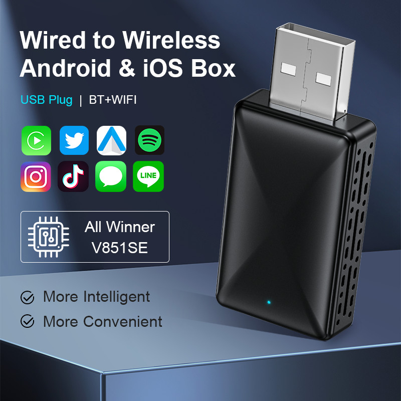 New wireless CarPlay Android Auto smart adapter mini box plug and play ...